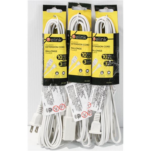 3 POLARIZED EXTENTION CORDS 10FT