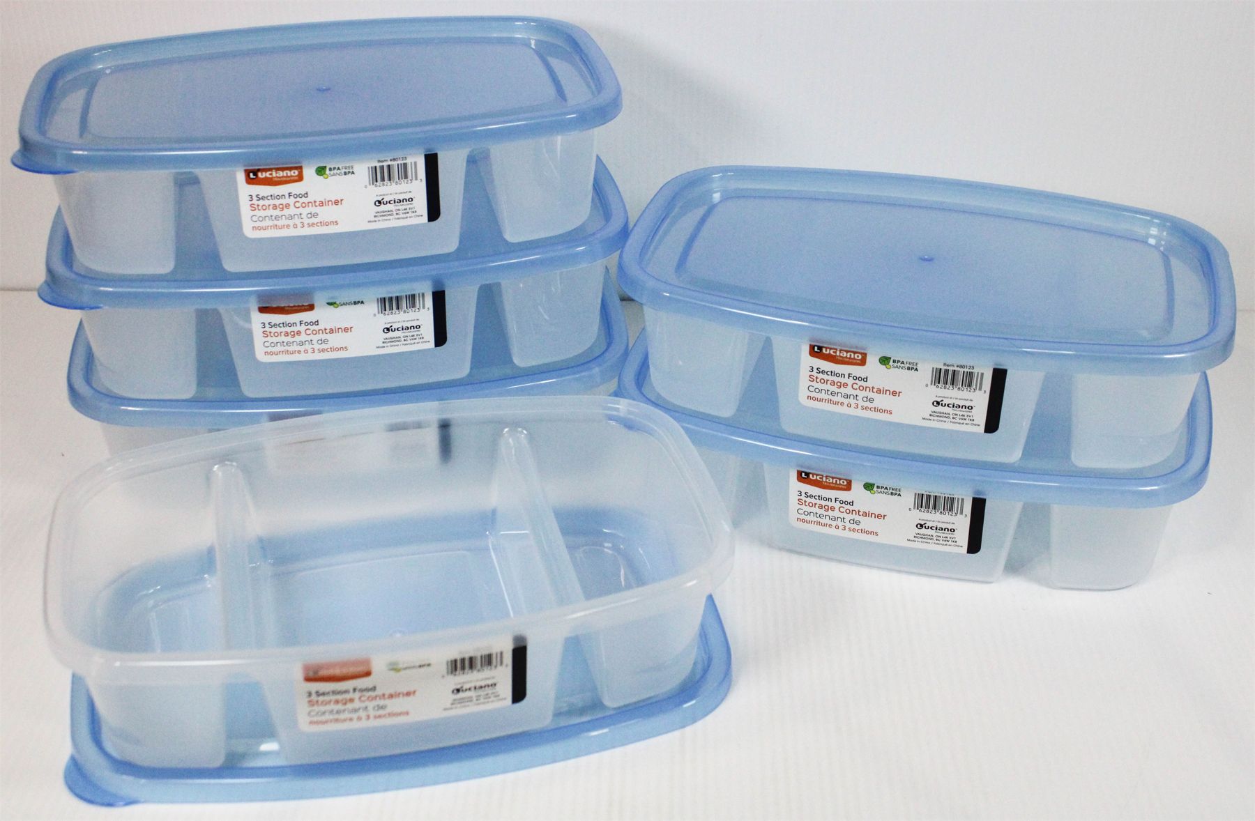 6 FOOD STORAGE SECTIONED CONTAINERS W/ LIDS