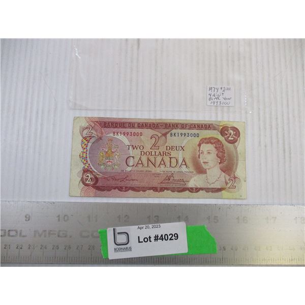 1974 Canadian 2 Bill 4 Digit Birth Year 1993000 Bodnarus 1974 Canadian 2 Bill 4 Digit Birth Year 1993000 Bodnarus