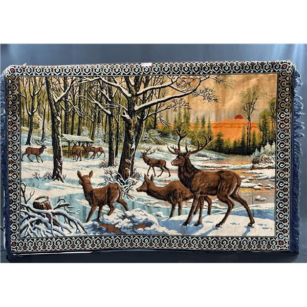 Indigenous Made Area Rug A Woodland Winter Scene Beck Auctions Inc
