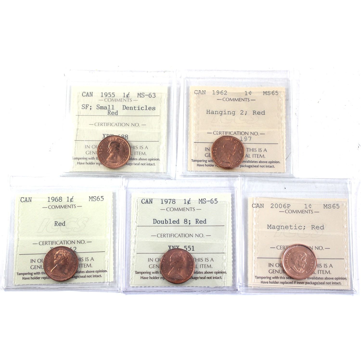 1-cent 1955 SF SmDenticles MS63, 1962 Hanging 2 MS65, 1968 MS65, 1978 ...