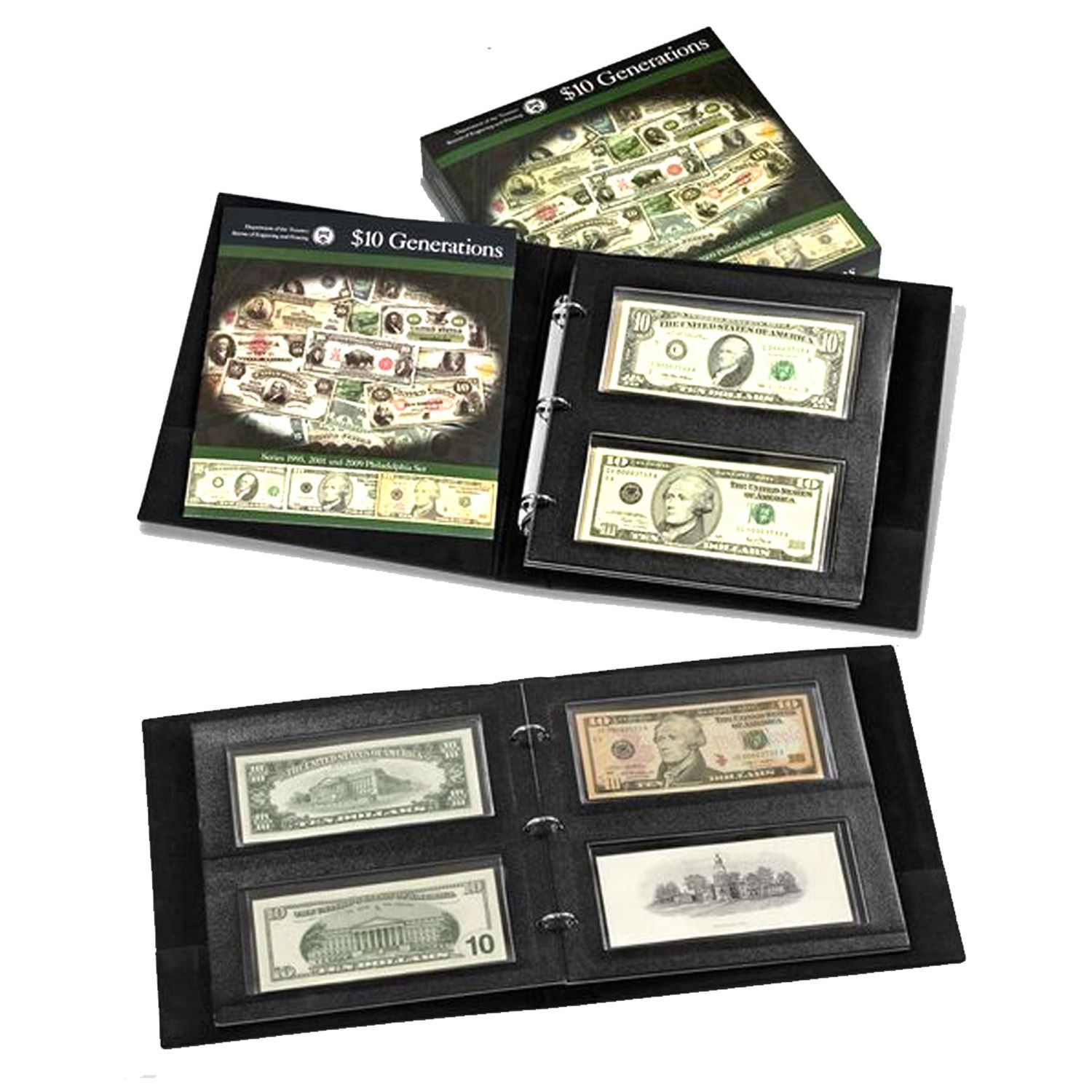 USA $10 Generations 3-Piece Matching Serial Number Banknote Set in Folder