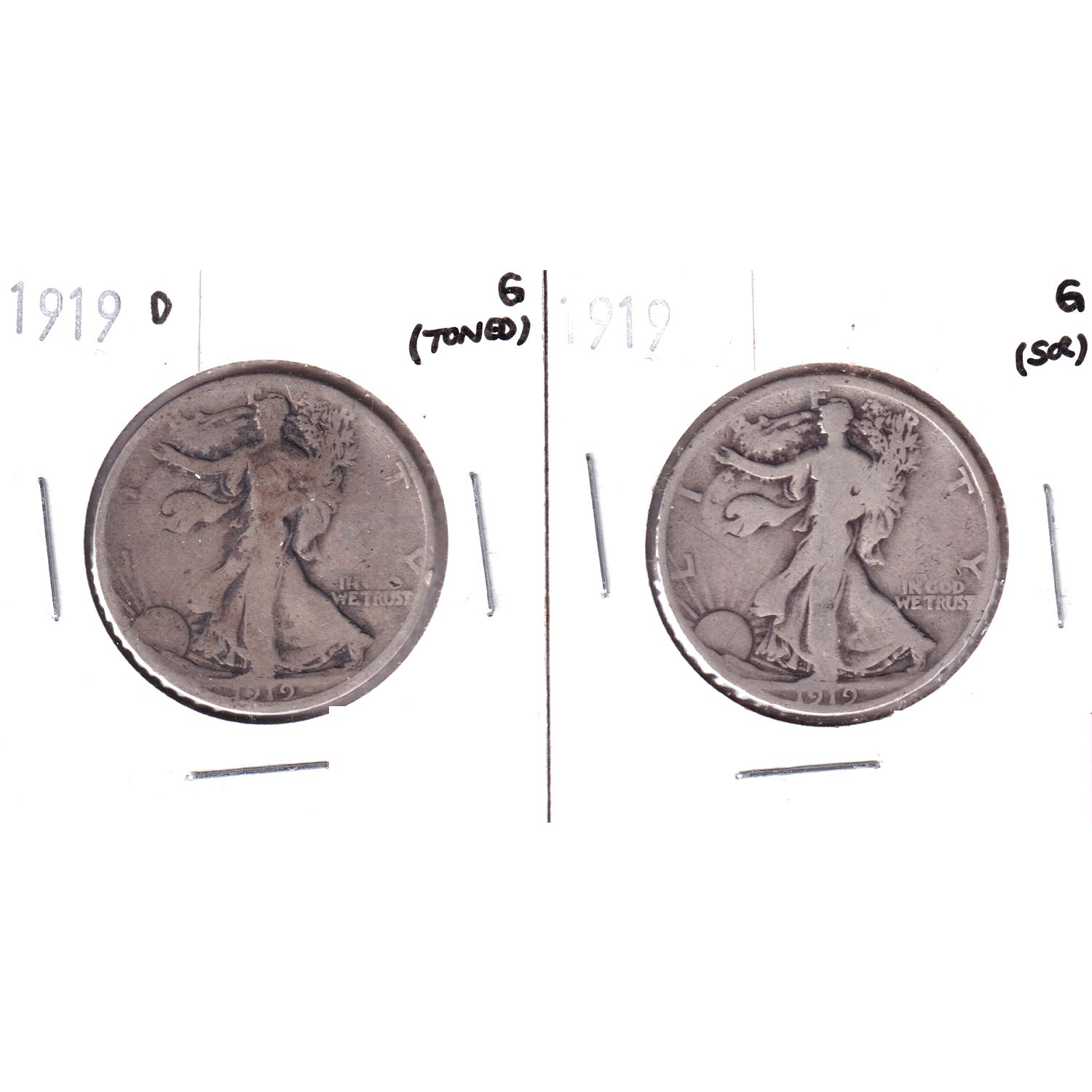 1919 & 1919D USA Half Dollars. 2pcs