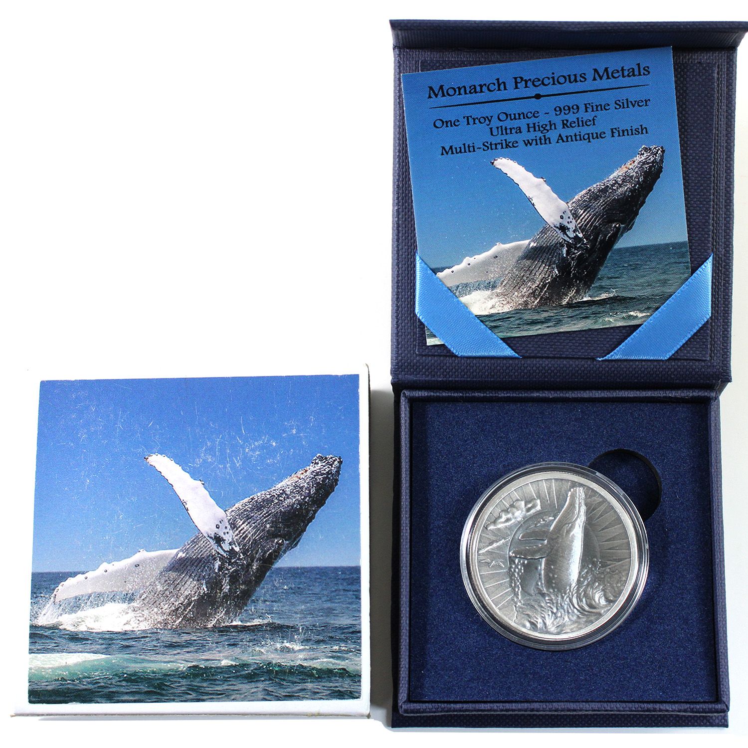 1oz Silver Humpback Whale Struck in a Ultra High Relief with Antique ...