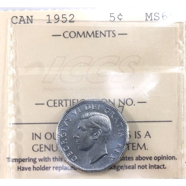 5-cent 1952 ICCS MS65
