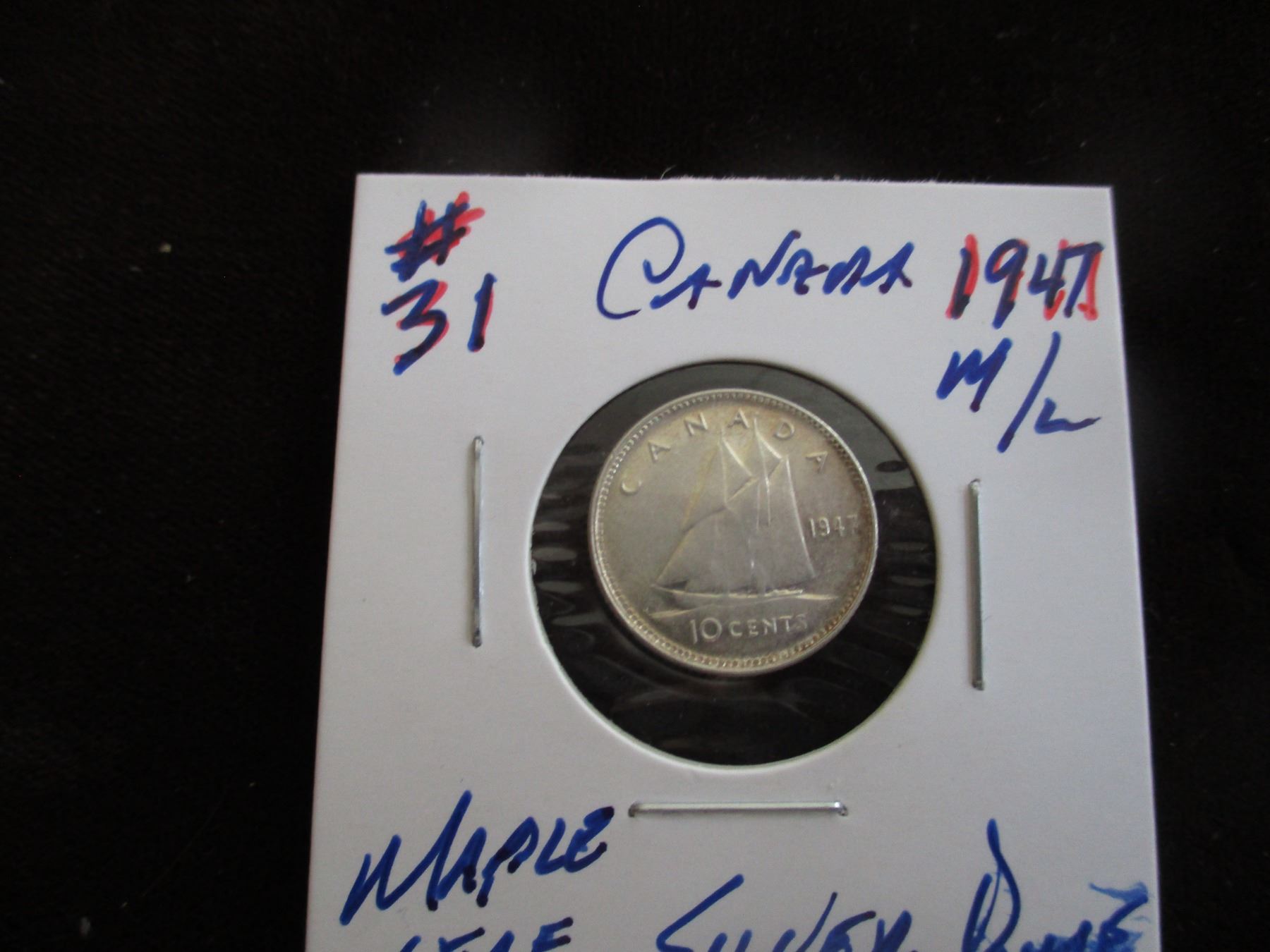1947 AU MAPLE LEAF KING GEORGE VI SILVER DIME