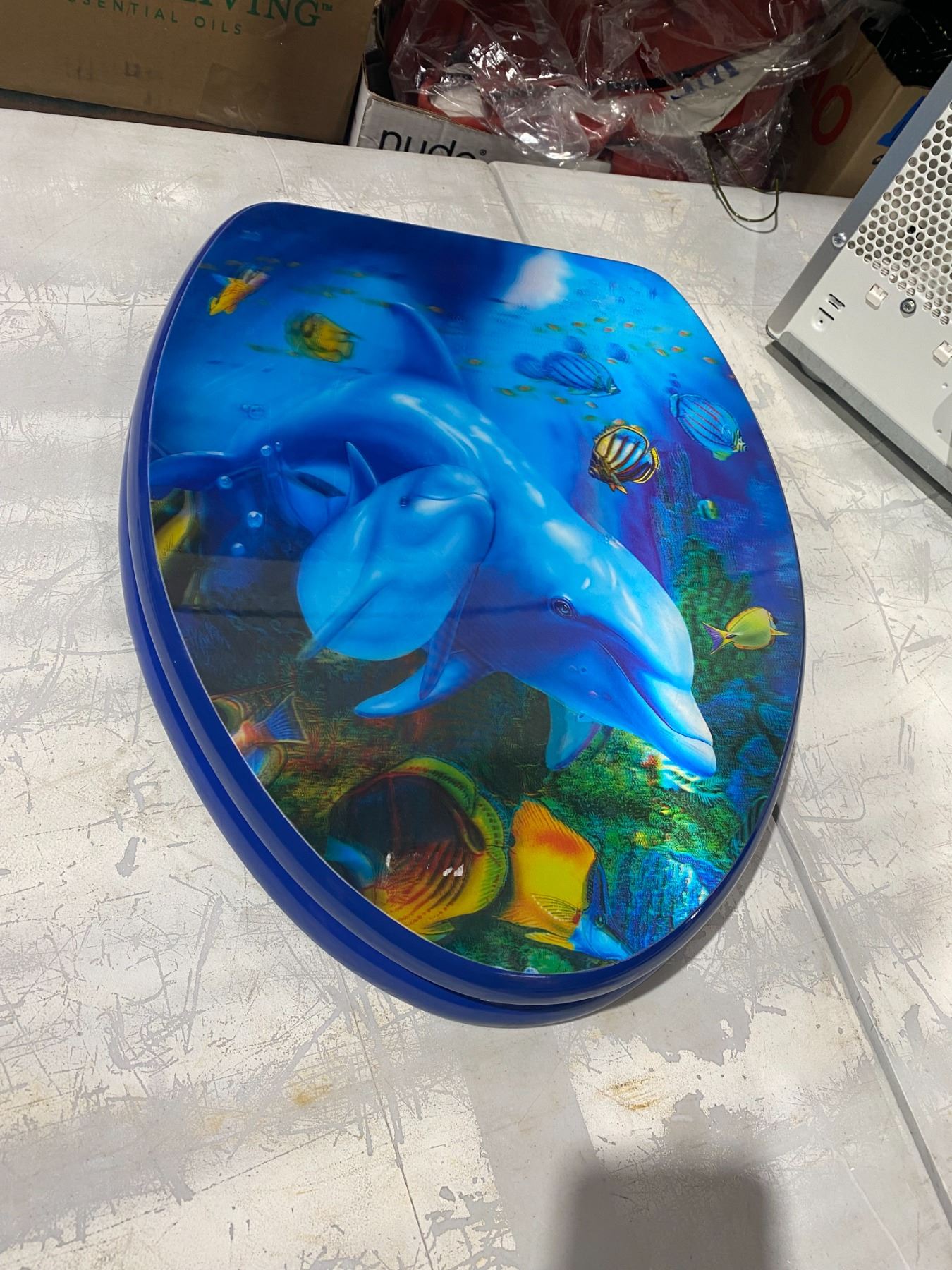 Elongated 3D dolphin toilet seat