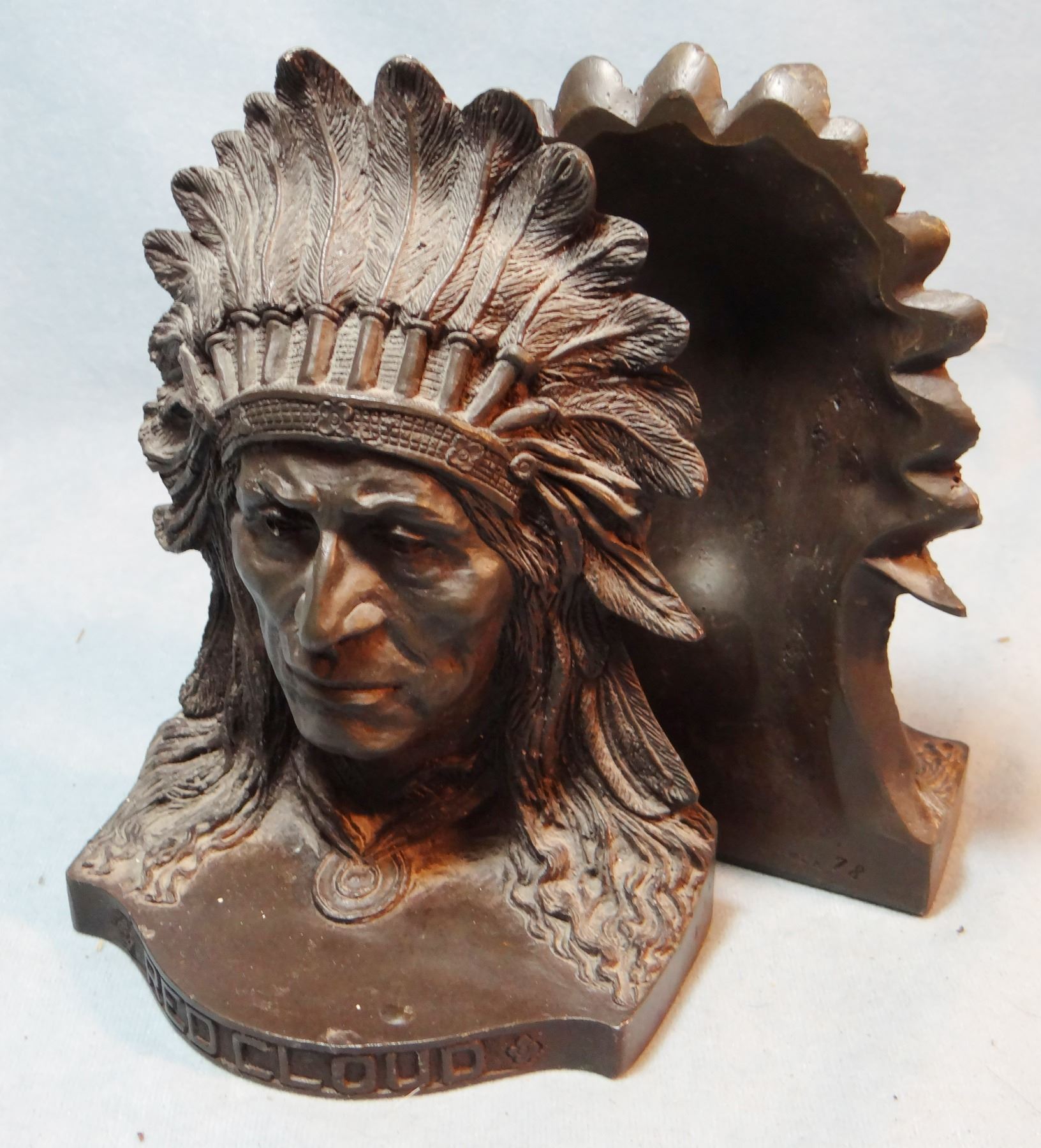 Indian w/warbonnet bookends, metal, 7" x 4 ¾", Ltd edition #78, very ...
