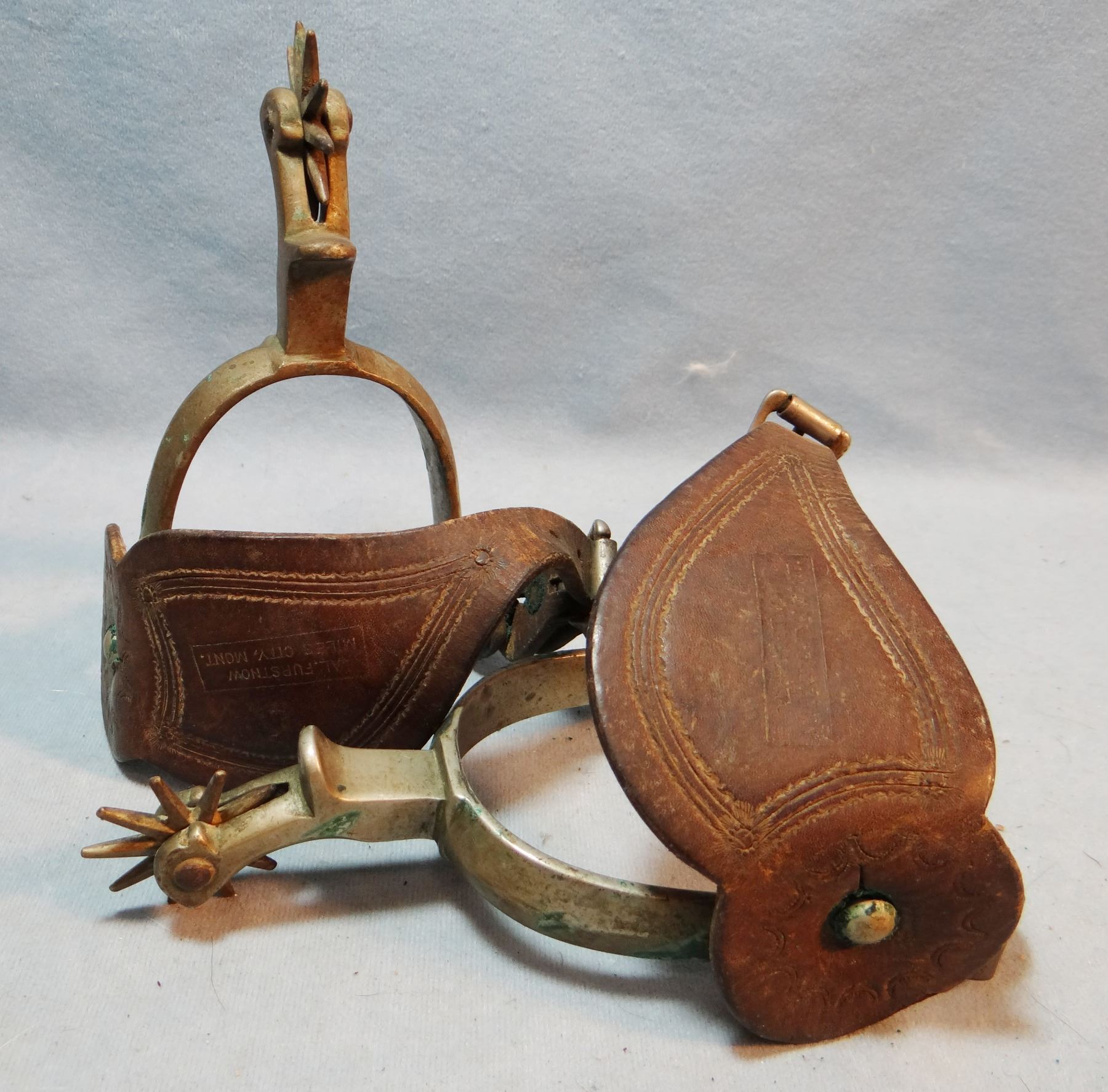 Buermann star steel silver spurs, w/Al Furstnow straps, 10 pt rowels