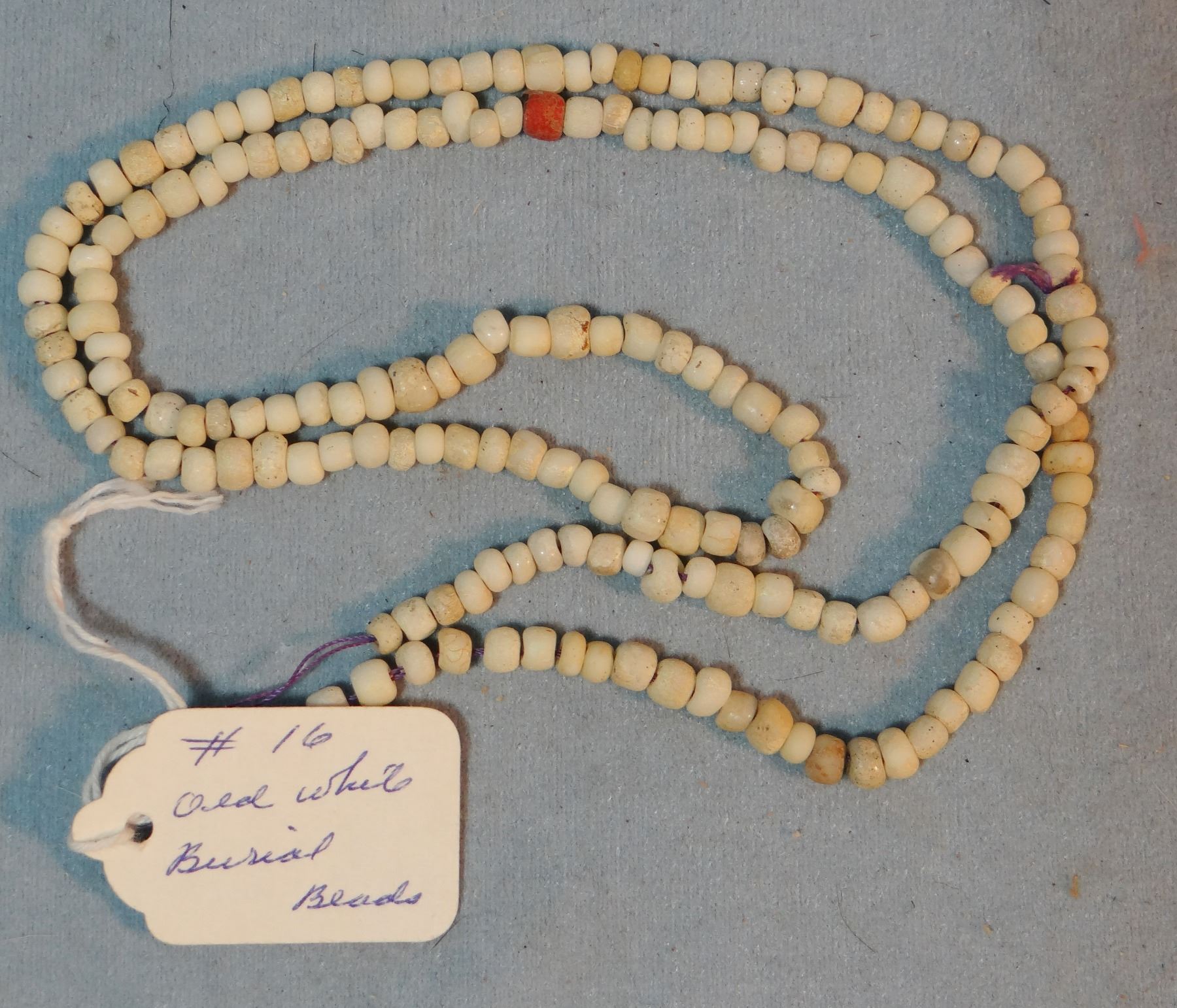 3 pcs.: old handmade stone bead necklace, 12"; (2) strands all white ...