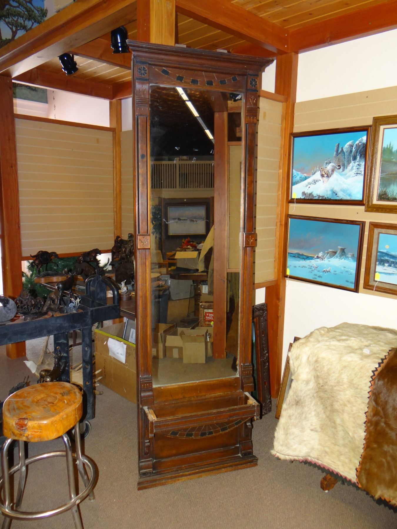 Vintage parlor mirror, 86" h x 25" w, wood framed