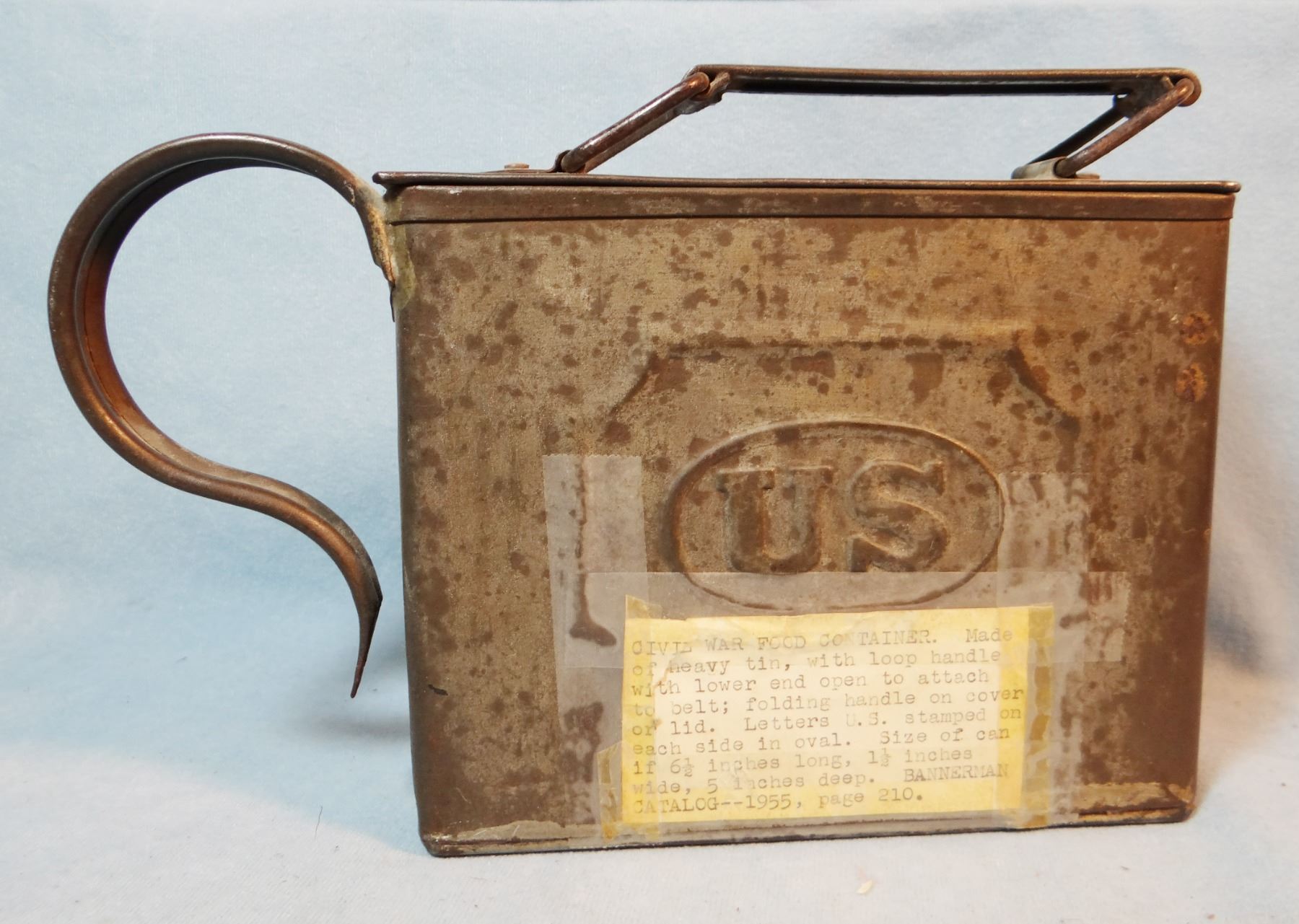 U. S. Civil War soldier's food container, 6 ½" x 5", stamped U.S.