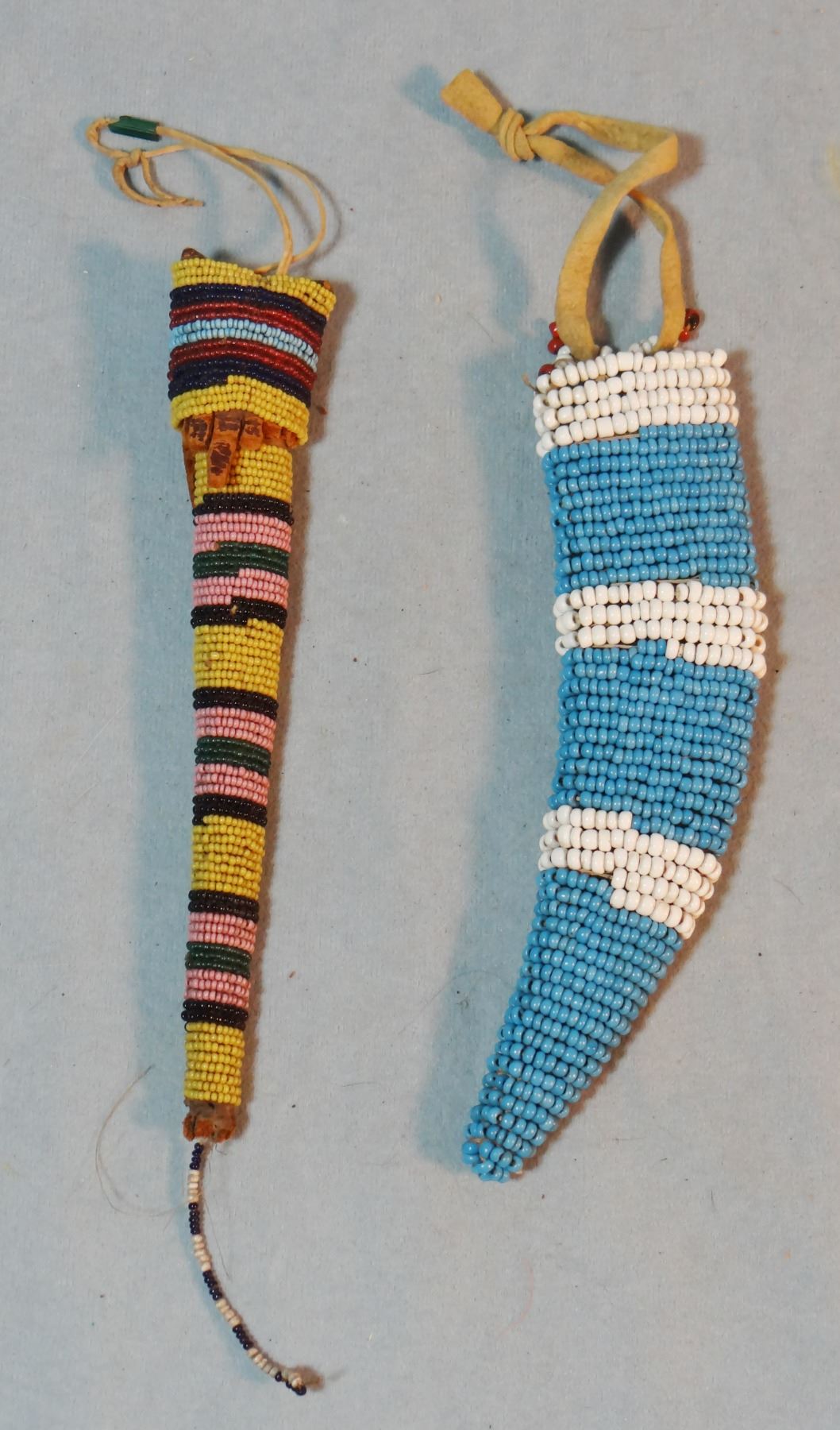 (2) pcs: Full beaded awl case, 7" & newer full beaded knife sheath, 6 ½"