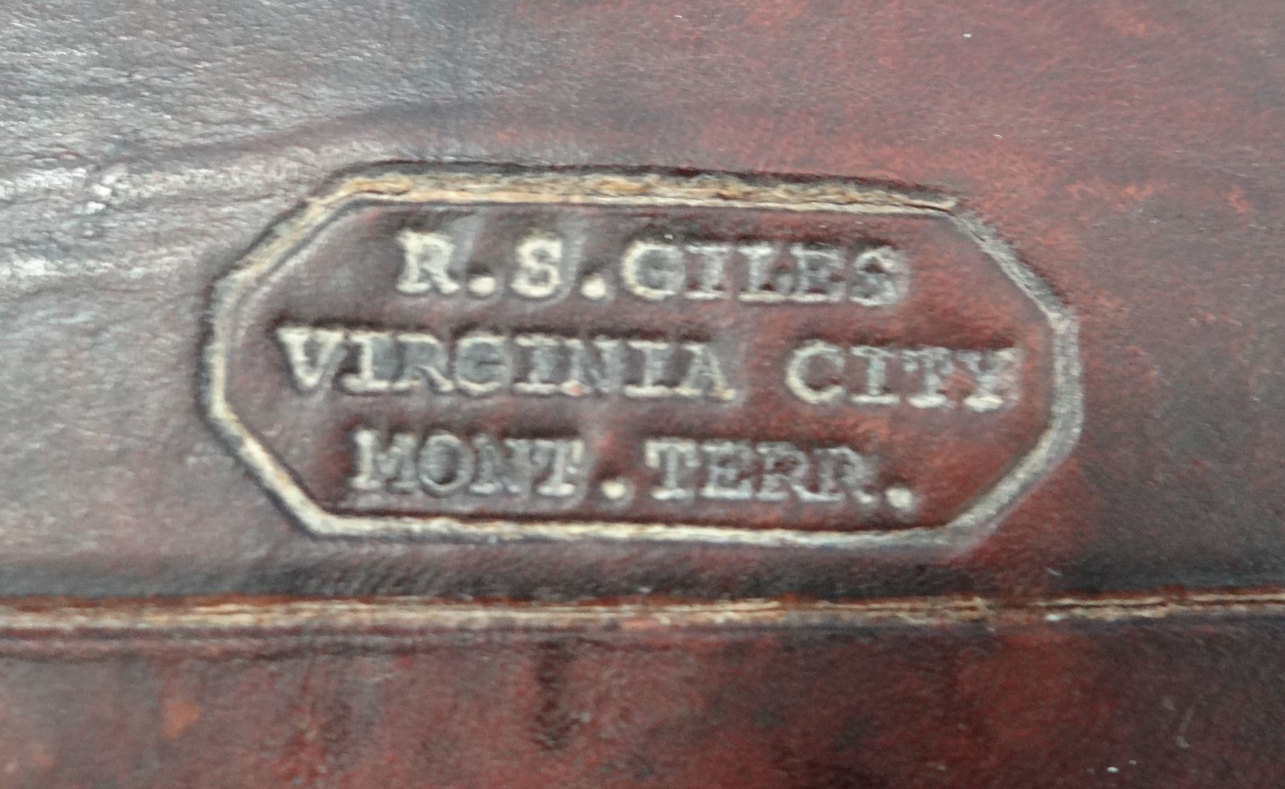 R. S. Giles, Virginia City, Mont. Terr, studded leather cuffs