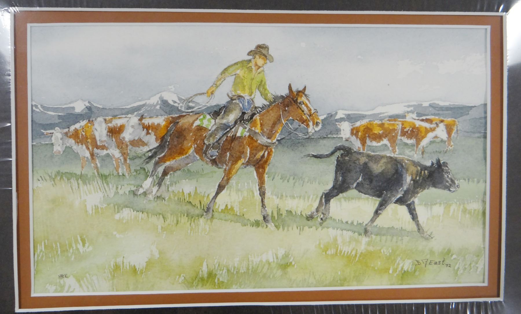 (2) East, Barabara watercolors, Team Ropers & Cowboy Chasing a Calf ...
