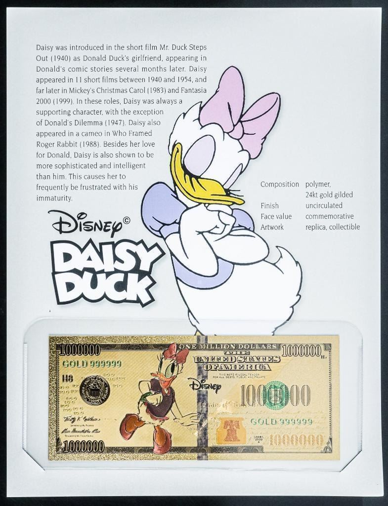Disney Daisy Duck 24kt Gold Gilded Collectible Million Dollar Note on ...
