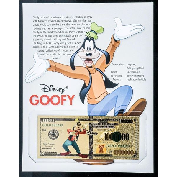Disney Goofy 24kt Gold Gilded Collectible Million Dollar Note on Giclee ...