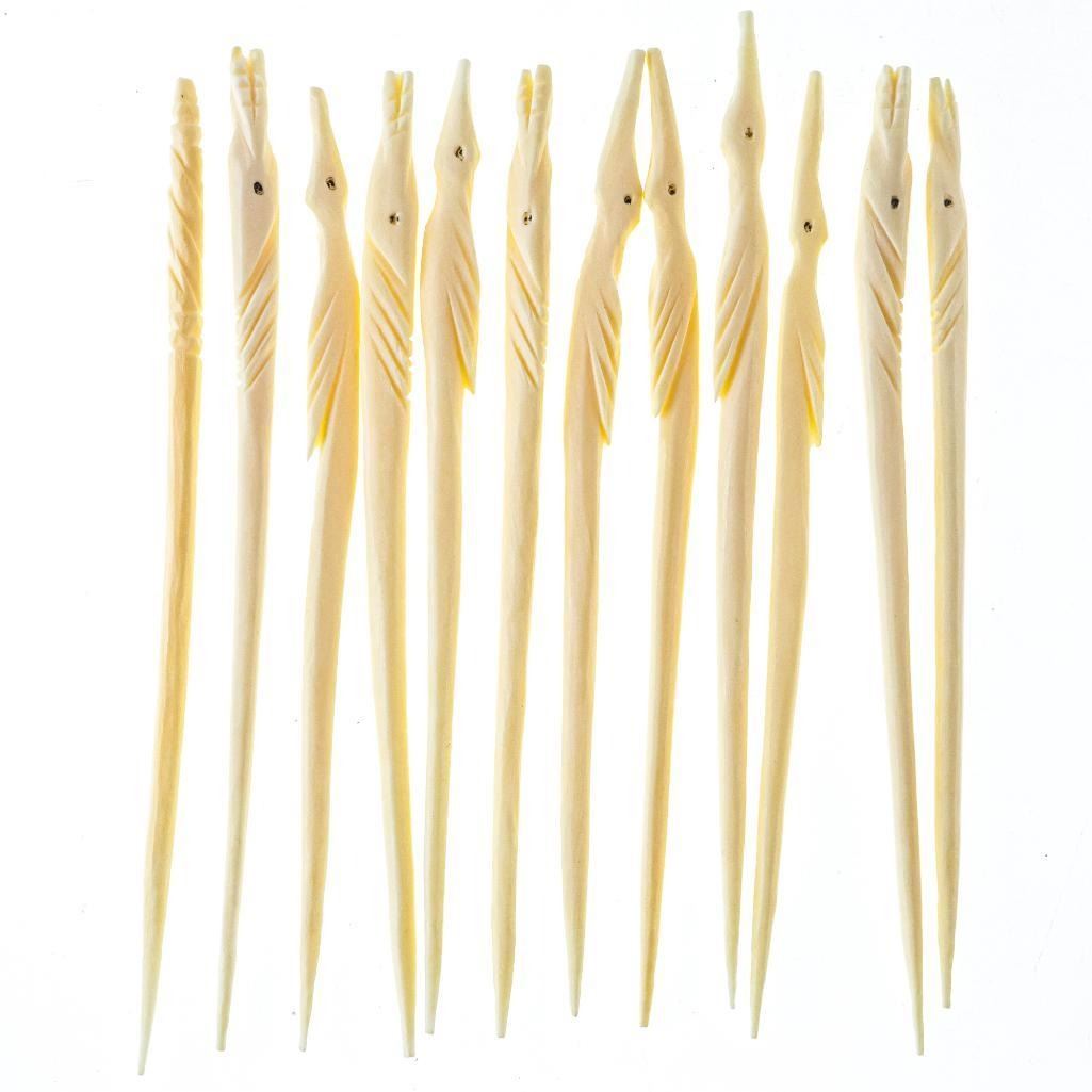 Grouping of 12 Hand Carved Ivory Fish