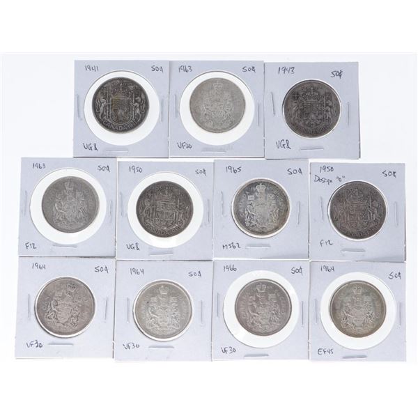 Collection of 11 Canada Silver 50 Cents