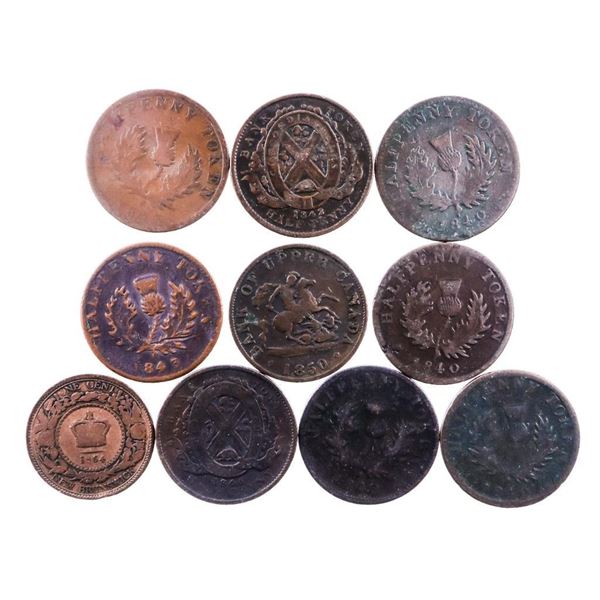Grouping of 10 Half Penny Bank Tokens Canada