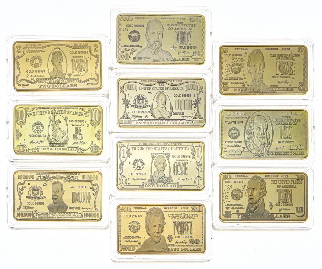 7 pc Collection USA Gold Replica Bars -Gold Clad