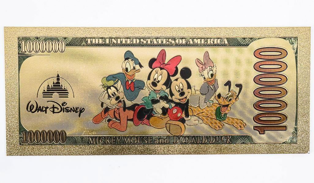 Disney Donald Duck 24kt Gold Gilded Collectible Million Dollar Note on ...