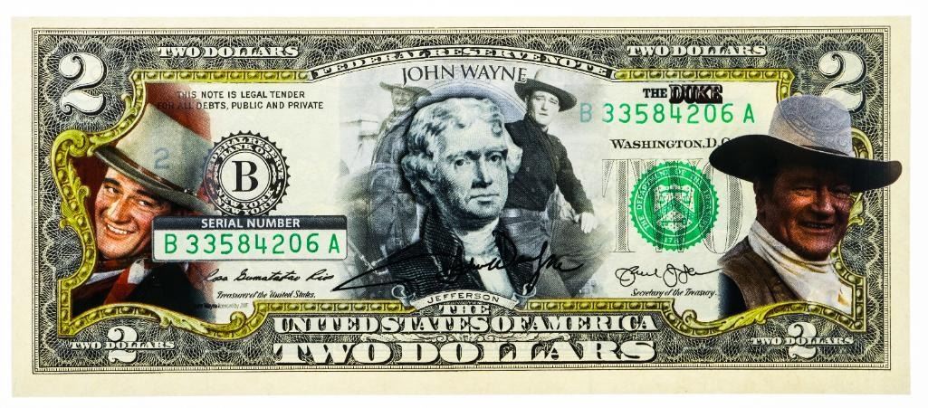 "JOHN WAYNE" the Duke Colourized $2 US Bill Folio