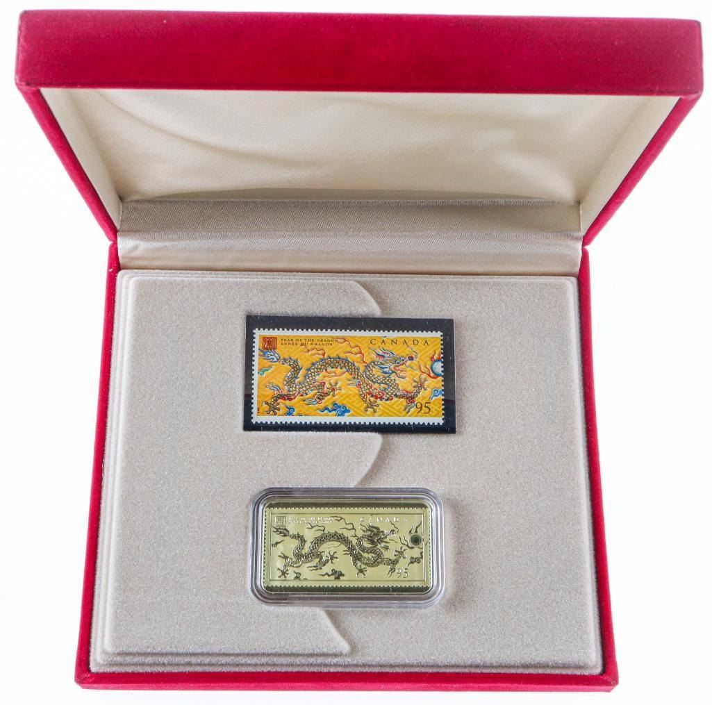 Year 2000 18kt Gold Year of The Dragon Stamp Set .371 AGW