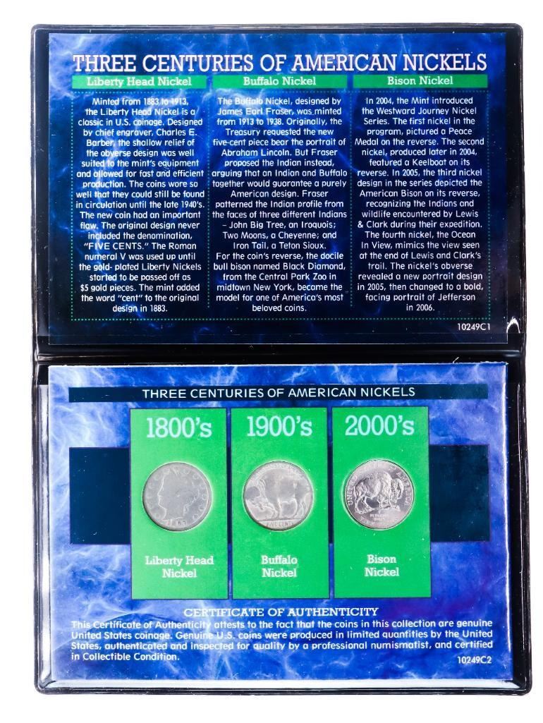 Three Centuries of American Nickels Buffalo, Liberty V, and Bison