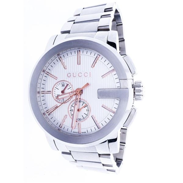 Gents "GUCCI" Stainless Steel Watch, 44mm case,Round Silver Chrono Dial ...