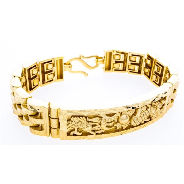 Gold Overlay/Stainless Steel ID Style Dragon Bracelet 6.5"