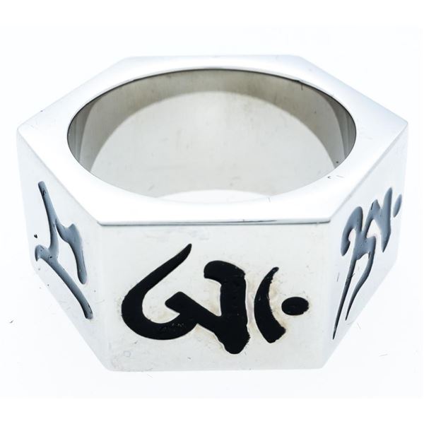 Gents Stainless Steel 6 Sided Ring With Design Size 10