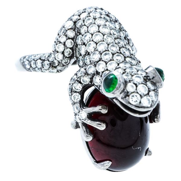 18kt Black Gold Custom Made Frog ring Motif Cocktail Ring- Almandite, 2 ...