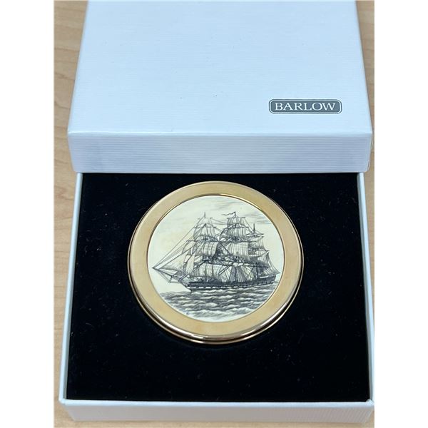 Heavy Brass Barlow USA Paperweight with box (approx: 2.5" wide; .75" thick)