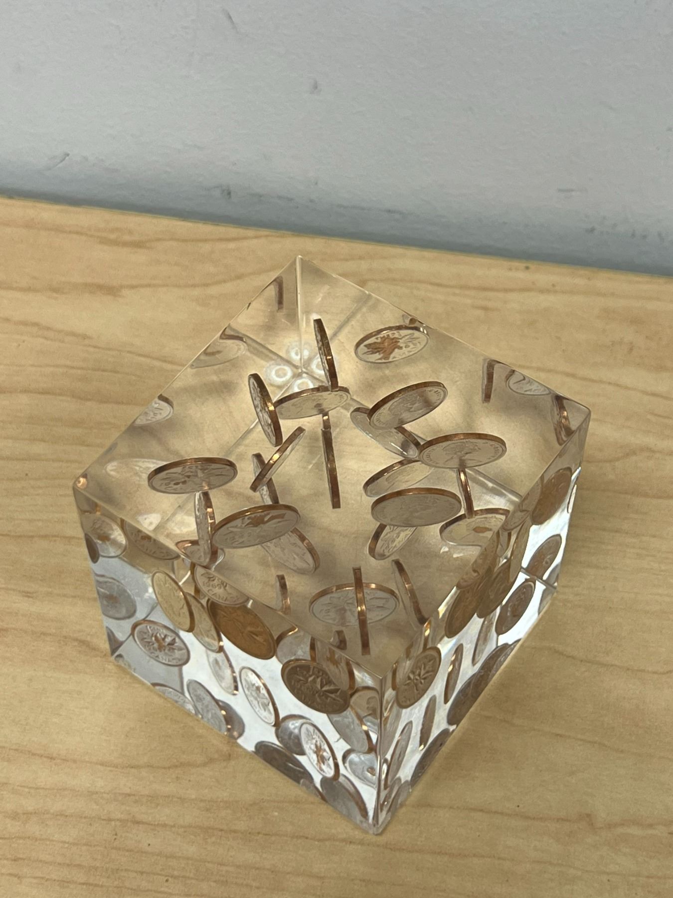 1969, 71 & 73 Acrylic Lucite Canadian Coin Paperweights & Pen Holder ...