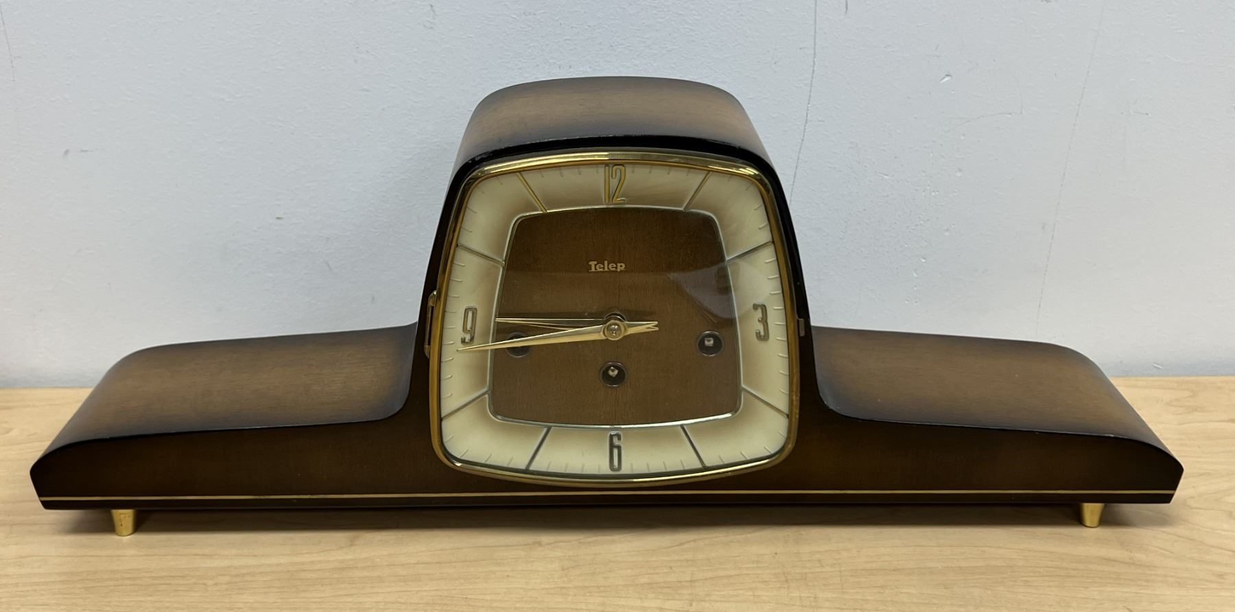 Mid Century Telep Germany Wooden Mantle Clock w/key - Not tested ...