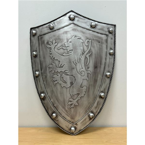 Medieval Style Embossed Metal Lion Shield Wall Hanging (approx: 24x18")