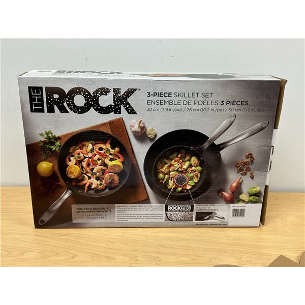 The Rock 3 pc Skillet Set - Looks New In Box - see pics for sizes details.
