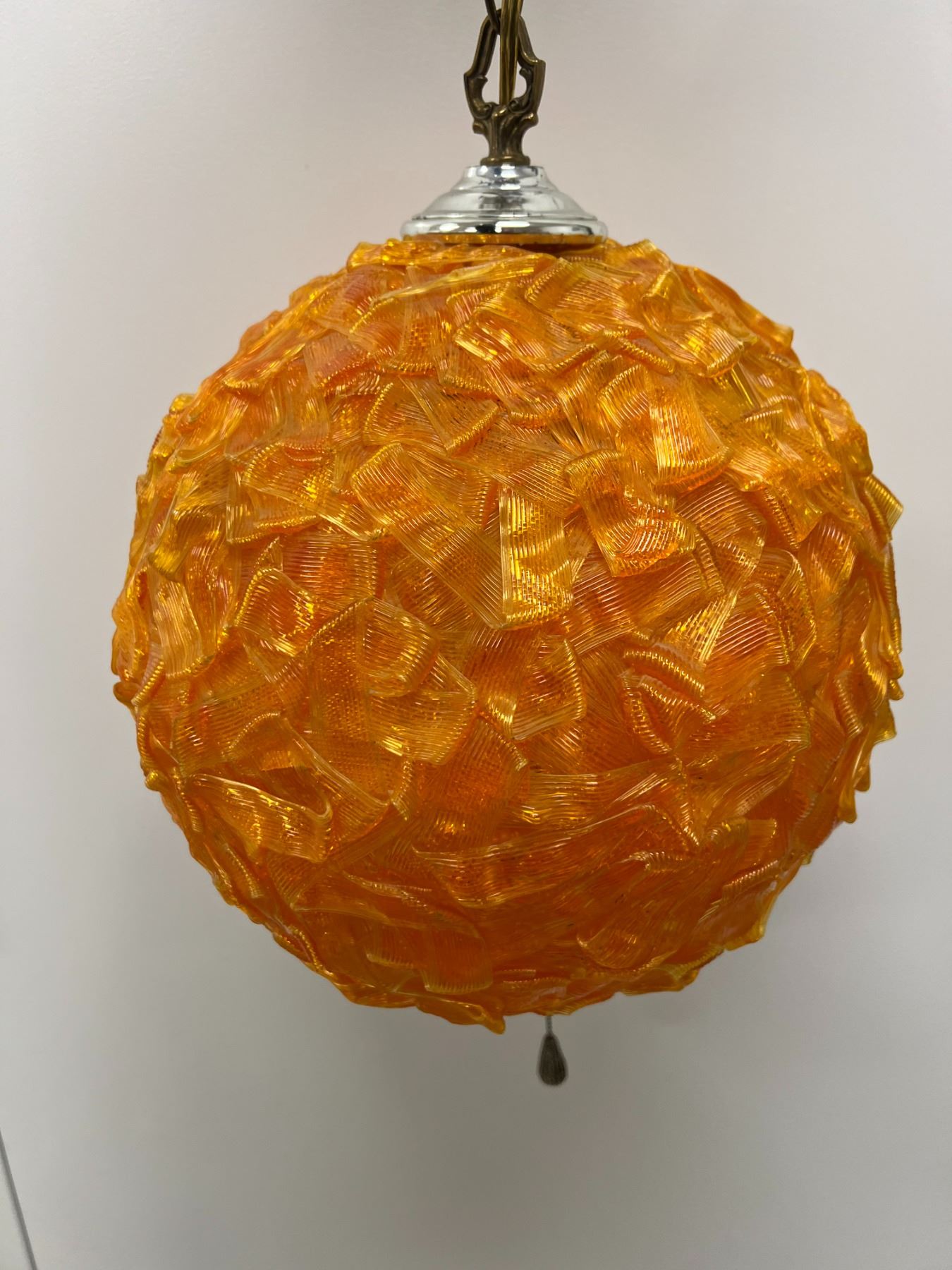 Large Vintage Orange Lucite Ribbon Swag Lamp - Works - Approx: 13" wide