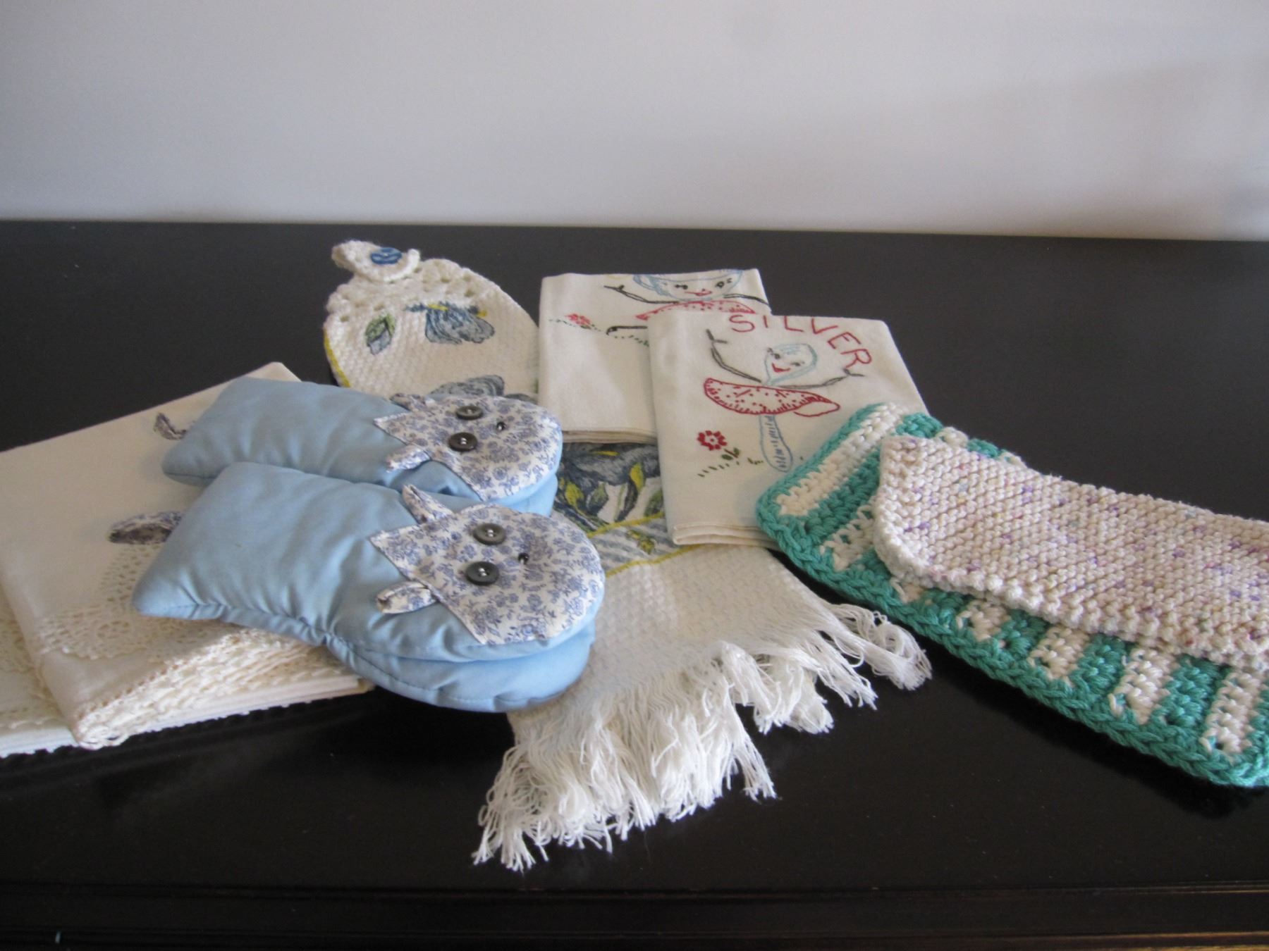 Handcrafted kitchen items and pillow cases