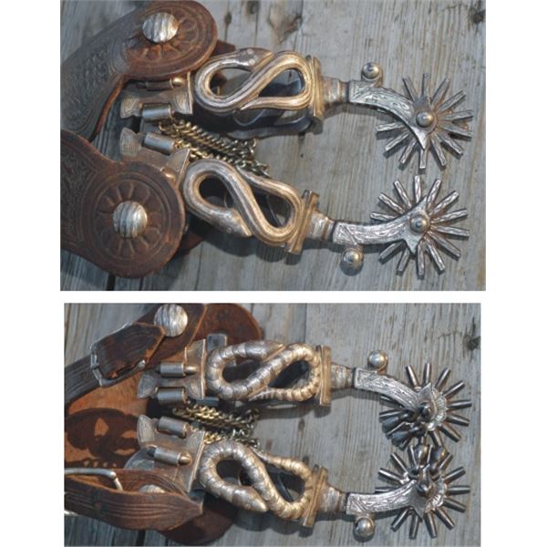 very nice double mounted snake pattern spurs