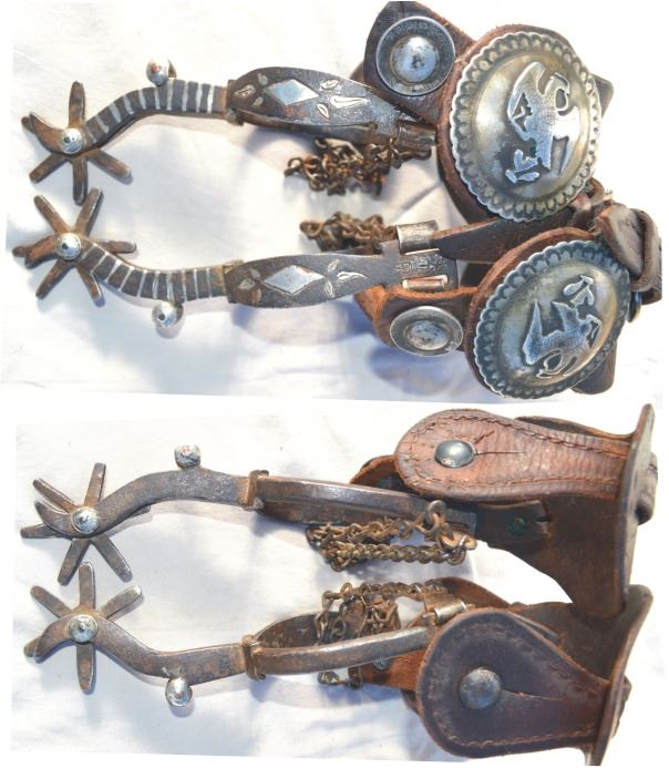 early silver inlaid long shank spurs