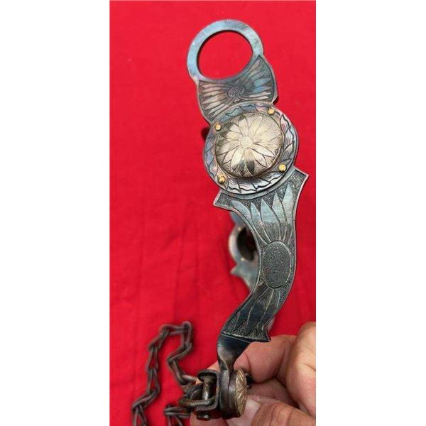 gun engraved spade bit with silver concho
