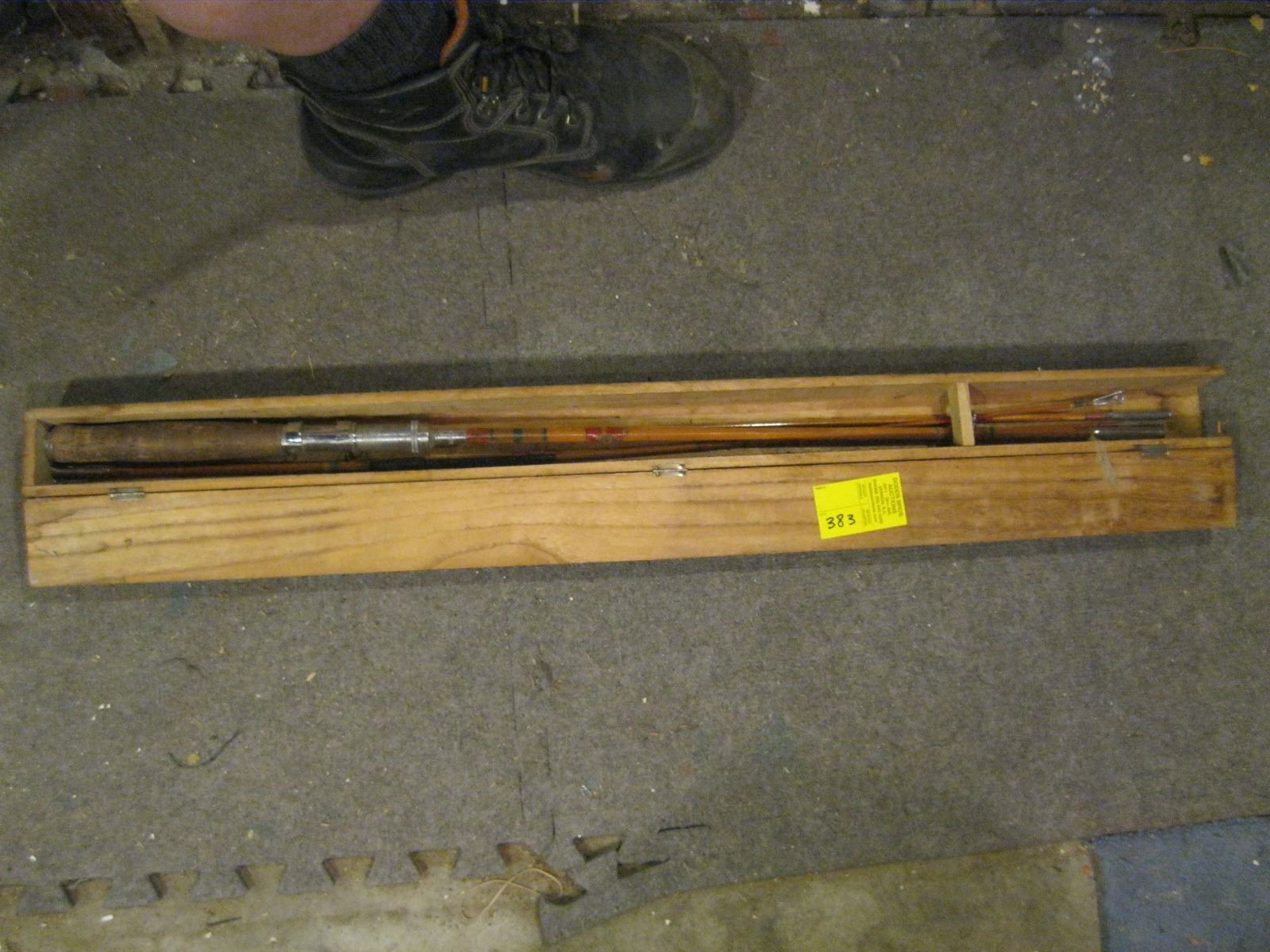 WOODEN BOX W/ASST. CANE ROD PIECES WOODEN BOX W/ASST. CANE ROD PIECES