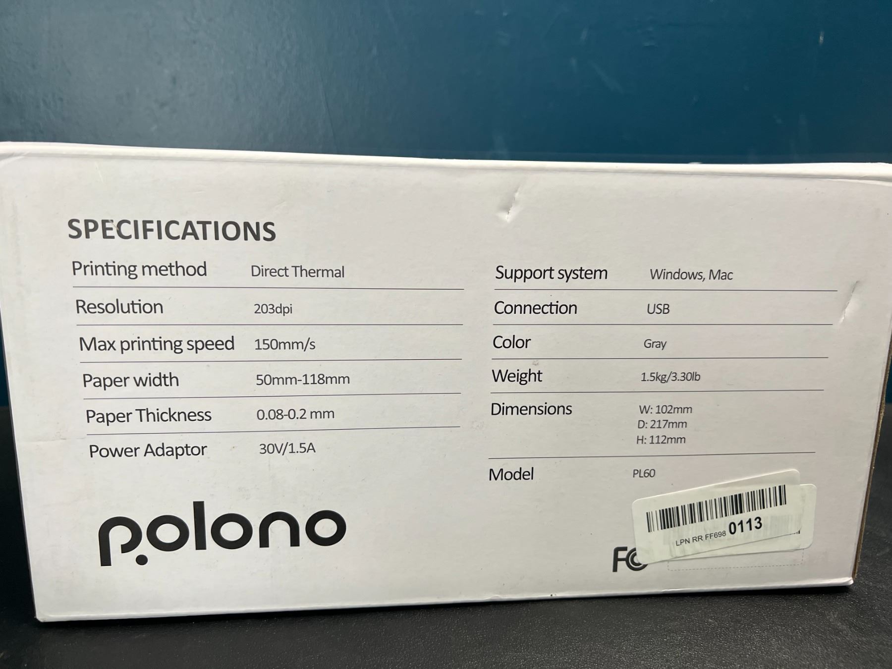 Lot of 1 Polono PL60 4x6 Thermal Label Printer for Shipping Labels