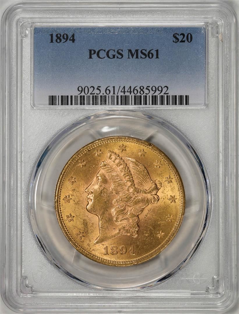 1894 $20 Liberty Head Double Eagle Gold Coin PCGS MS61