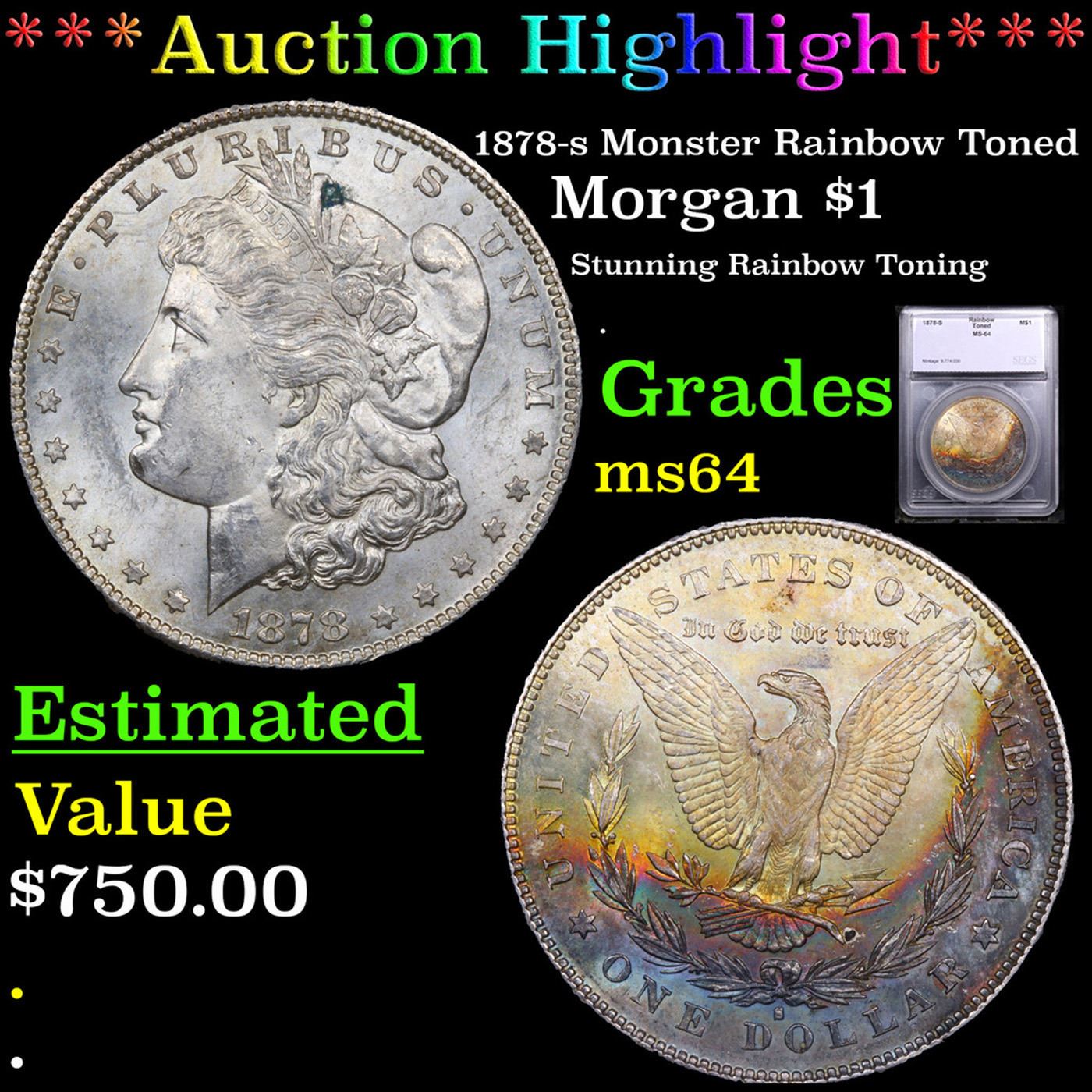 ***Auction Highlight*** 1878-s Morgan Dollar Monster Rainbow Toned $1 ...