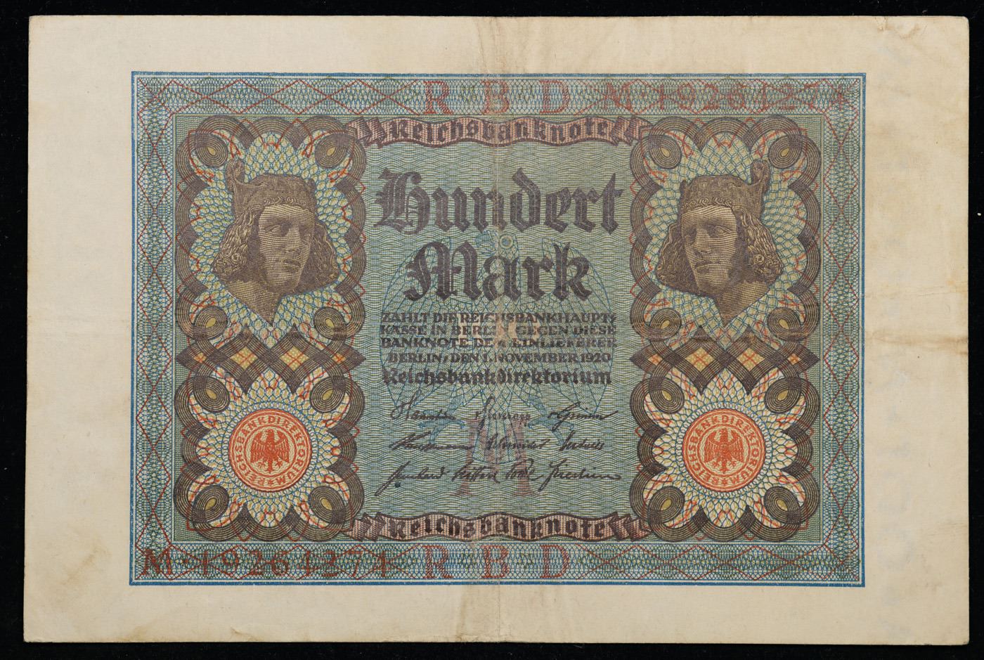 1920 Germany Weimar Republic 100 Marks Post-WWI Hyperinflation Banknote ...