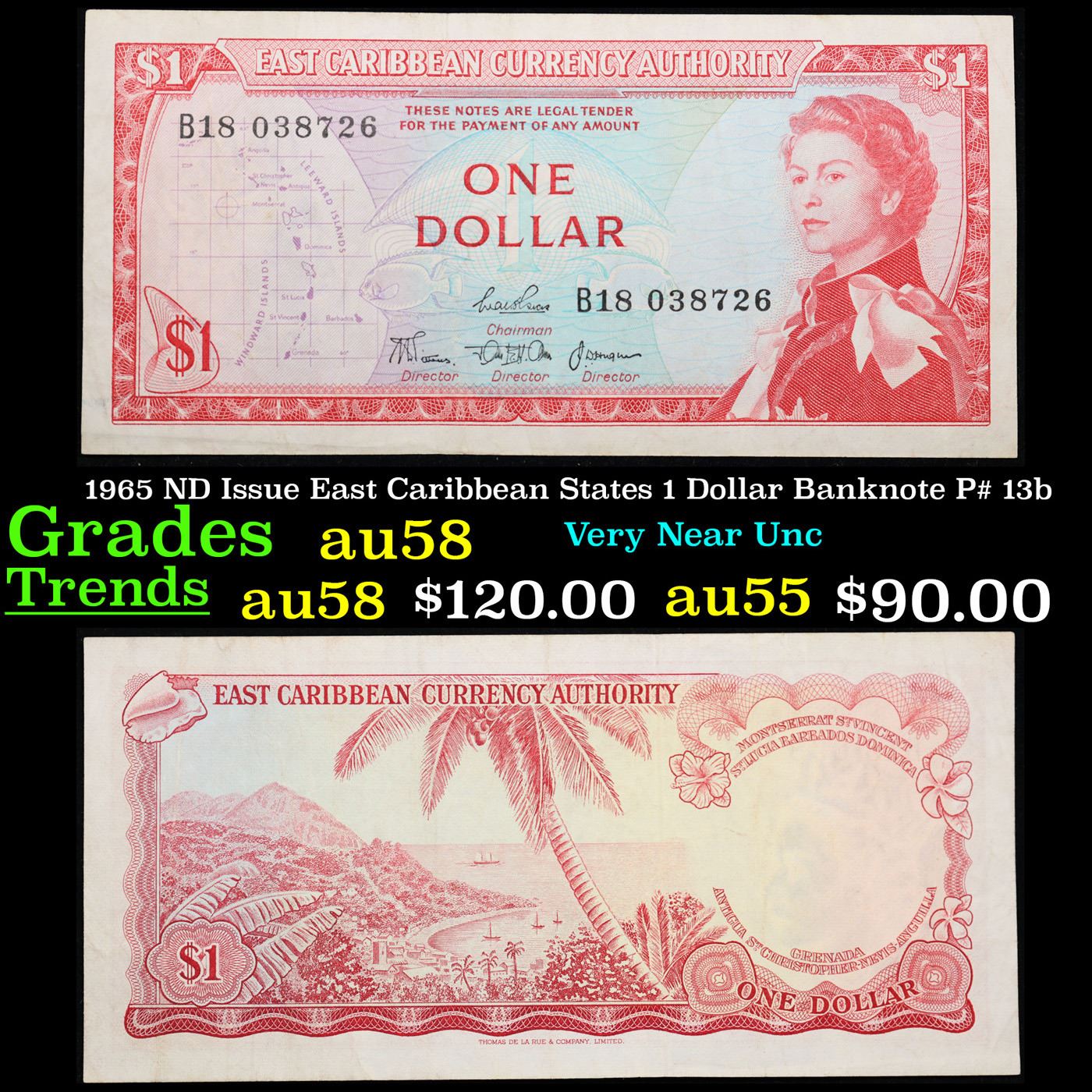 1965 ND Issue East Caribbean States 1 Dollar Banknote P# 13b Grades ...