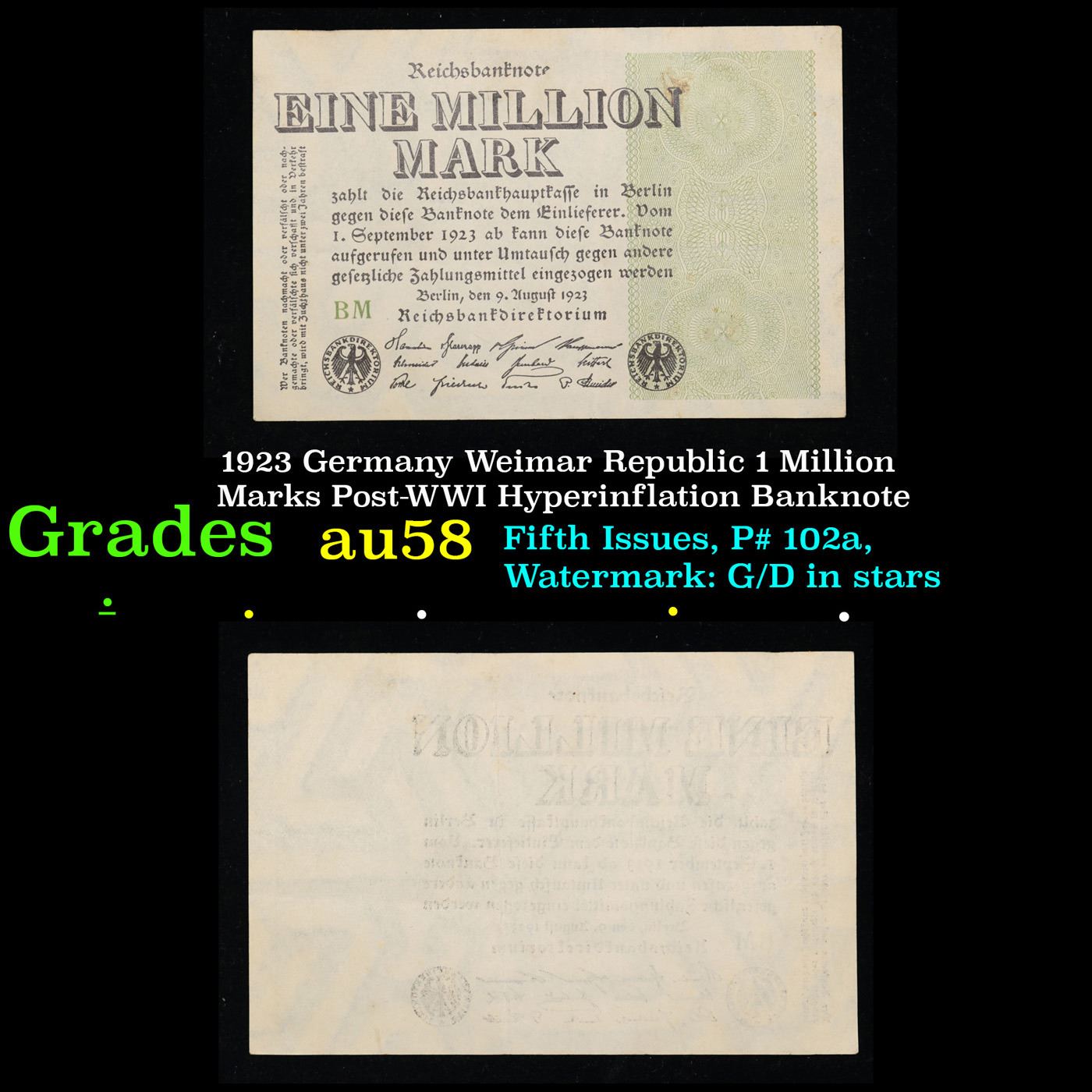 1923 Germany Weimar Republic 1 Million Marks Post-WWI Hyperinflation ...